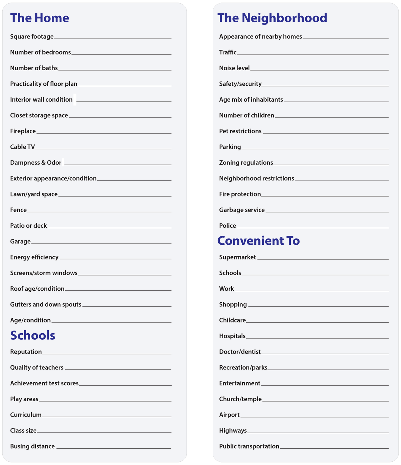 Toured Home Checklist - Home-Solutions